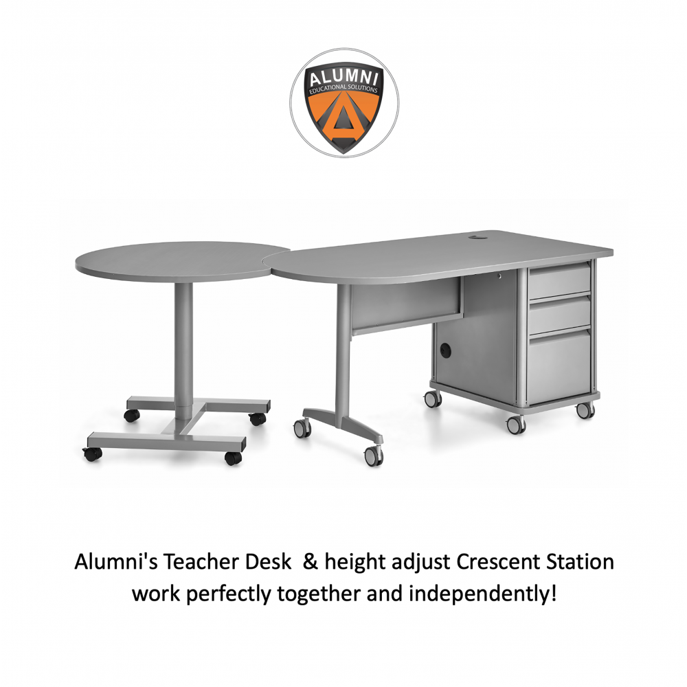 Alumni Teacher Desk Right Ped Bullet left 24"D x 60"W Metallic Base ...